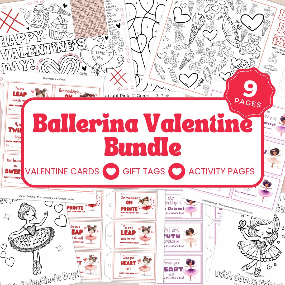 Ballerina Valentine Bundle, Ballerina Valentine Cards, Gift Tags ...