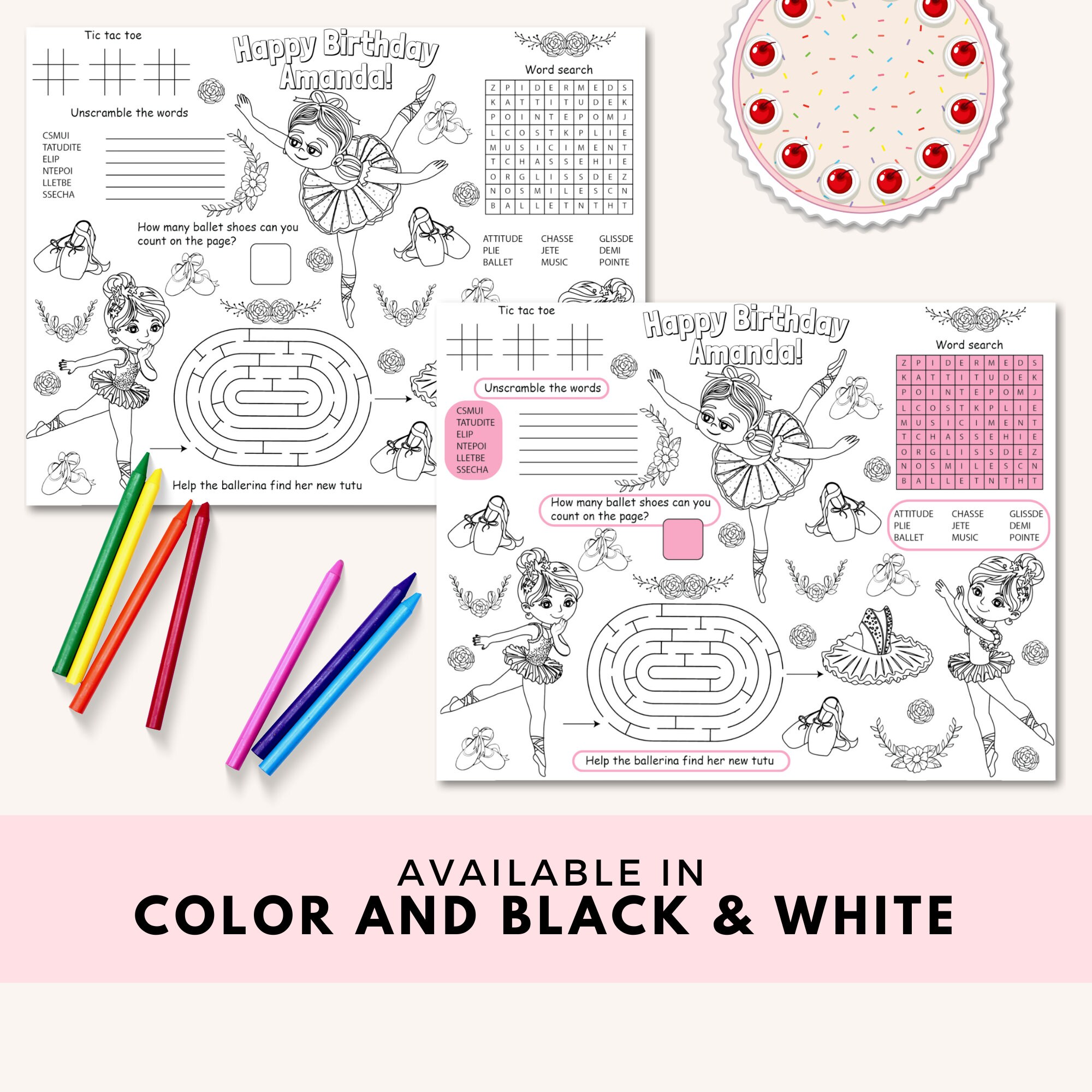 Ballerina Birthday Activity Placemat, Ballet Activity Mat, Party ...