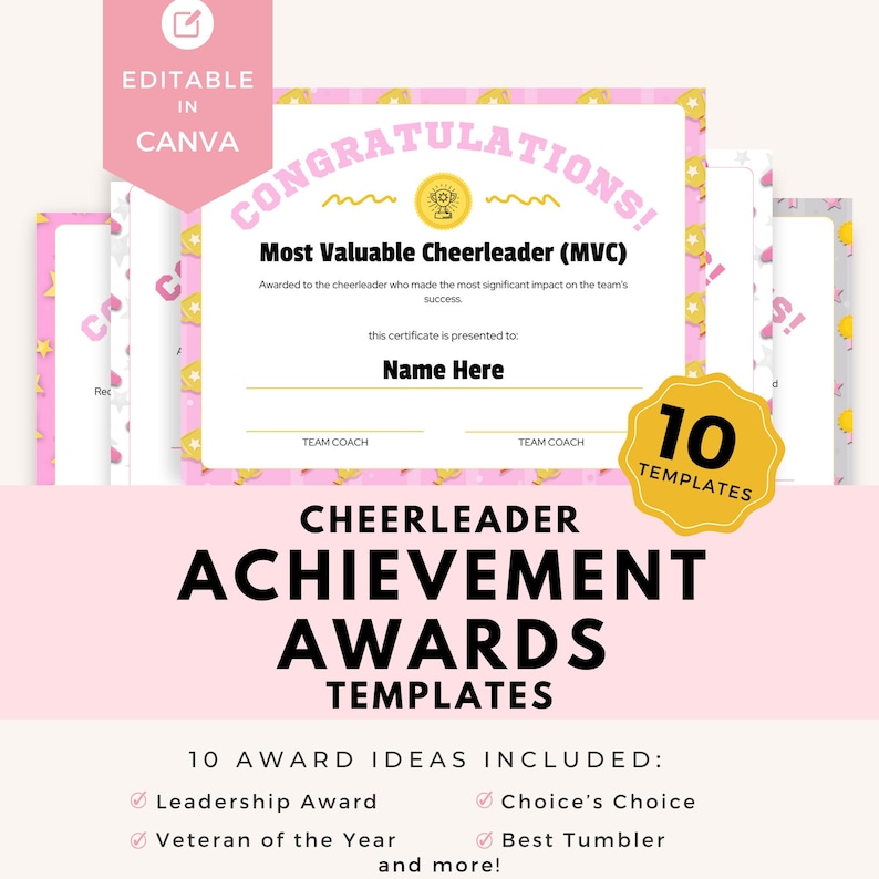 Editable Cheerleading Awards Certificate, Printable Cheer Recognition ...