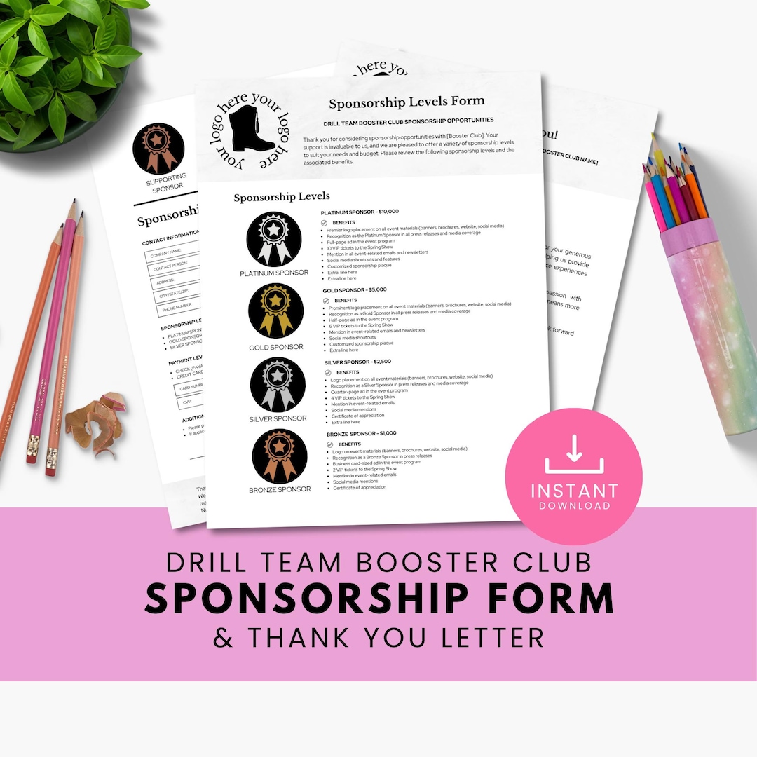 Editable Dance Team Sponsorship Form and Thank You Letter, Booster Club ...