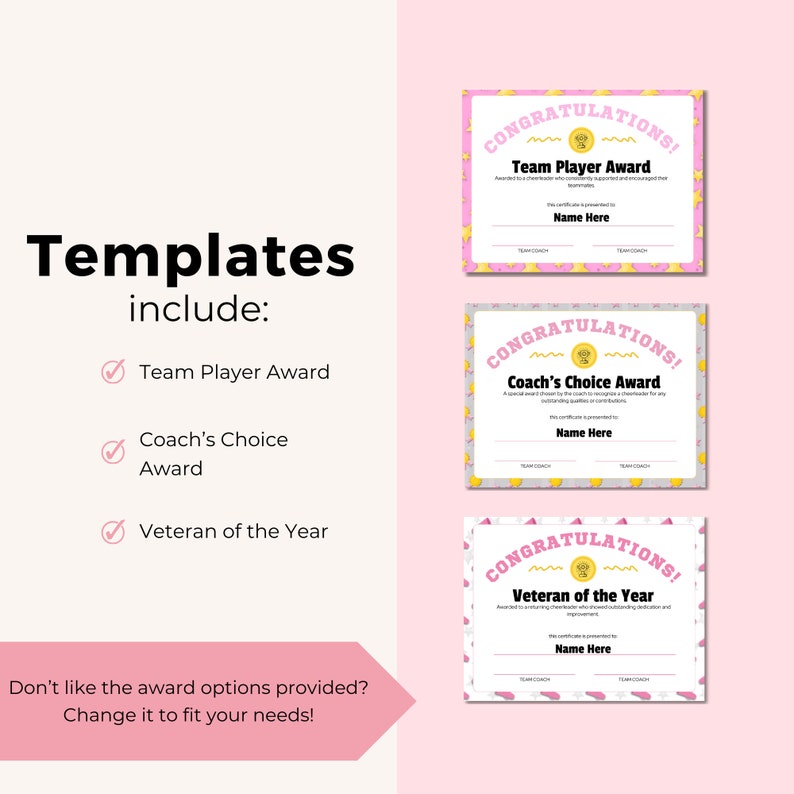 Editable Cheerleading Awards Certificate, Printable Cheer Recognition ...