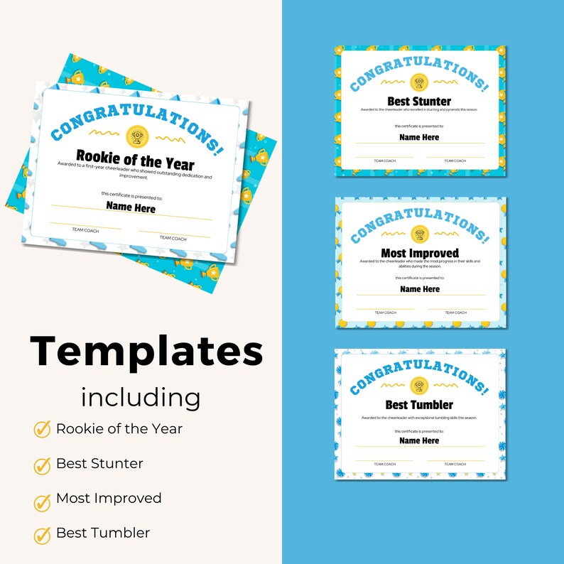 Editable Blue Cheerleading Awards Certificate, Printable Cheer ...