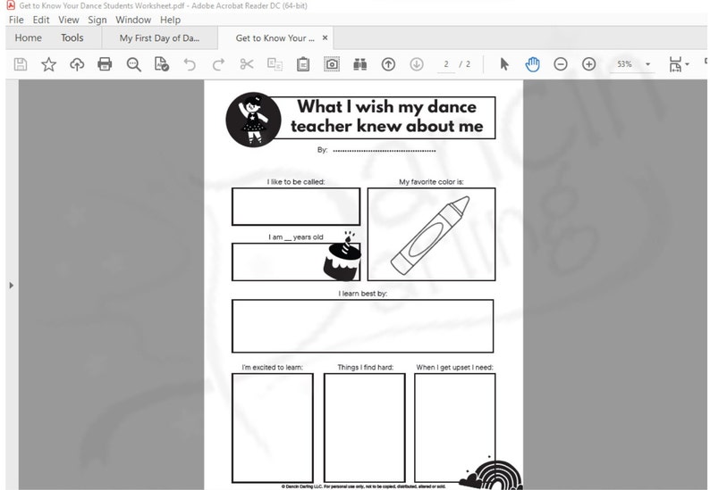Get to Know Your Dance Students Worksheet - Dance Activity Page for ...