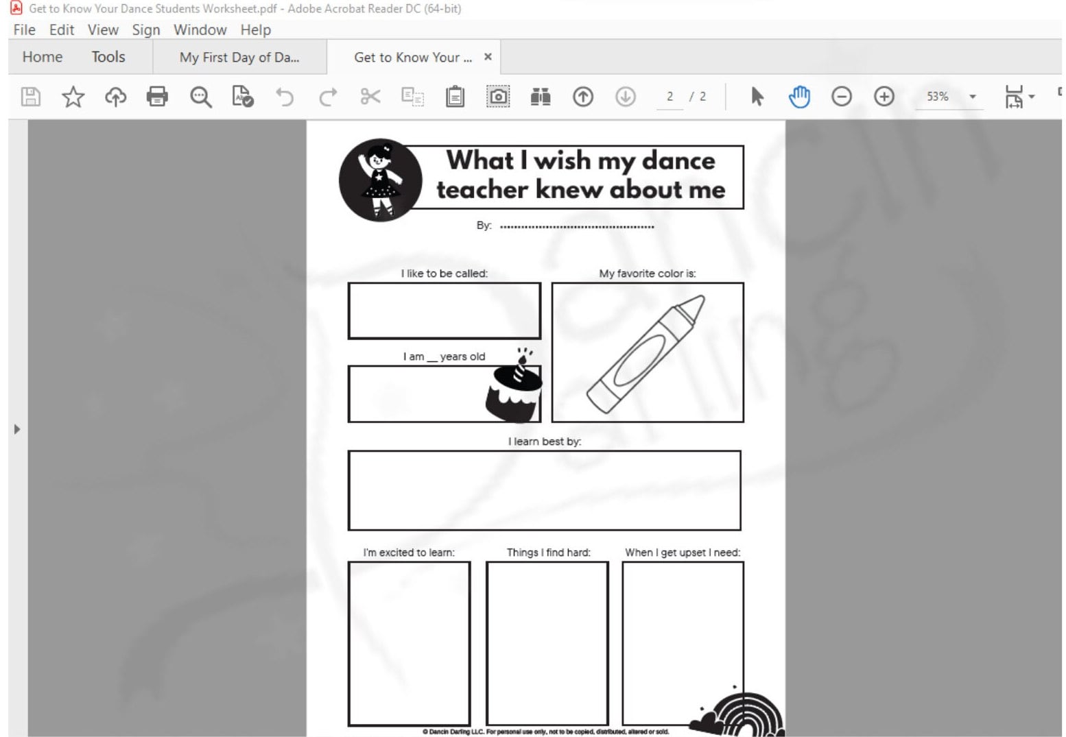 Get to Know Your Dance Students Worksheet - Dance Activity Page for ...