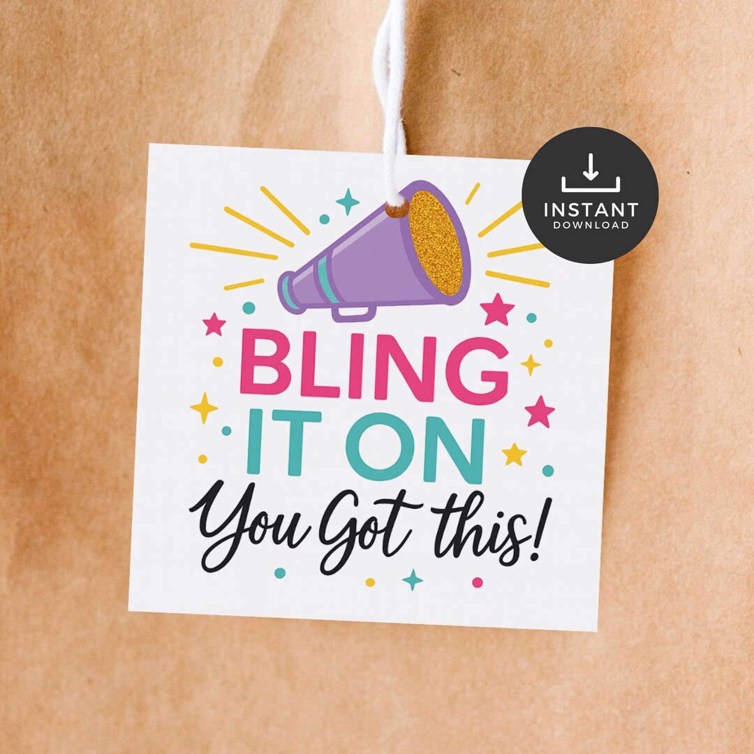 Bling It on Cheer Gift Tags | Printable Good Luck Tags for Cheerleaders ...