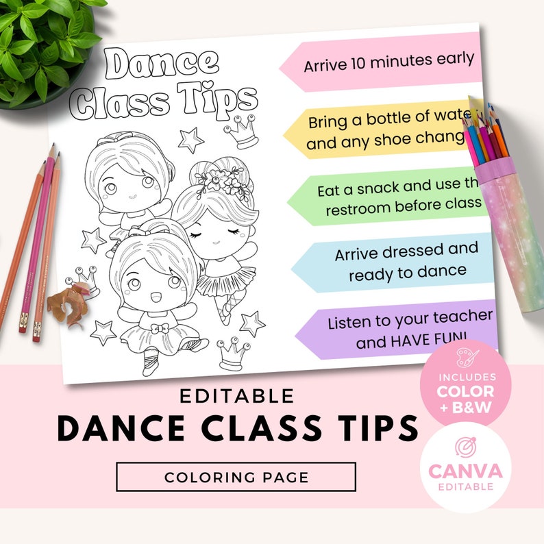 Editable Dance Class Tips Coloring Page - Dance Activity Page for Dance ...
