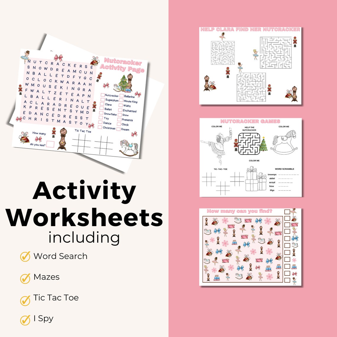 Nutcracker Ballet Activity Placemat, Nutcracker Activity Mat, Kids ...