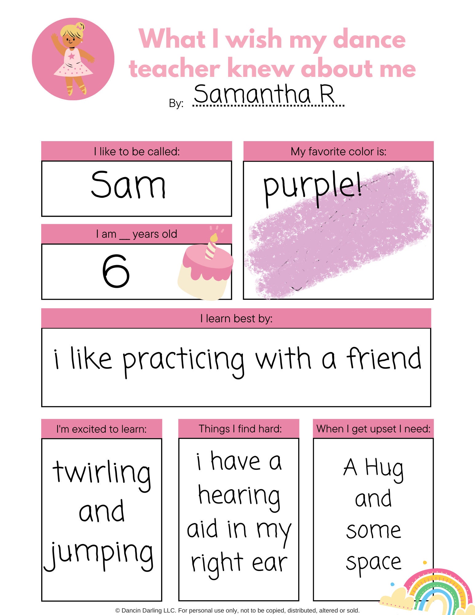 Get to Know Your Dance Students Worksheet - Dance Activity Page for ...