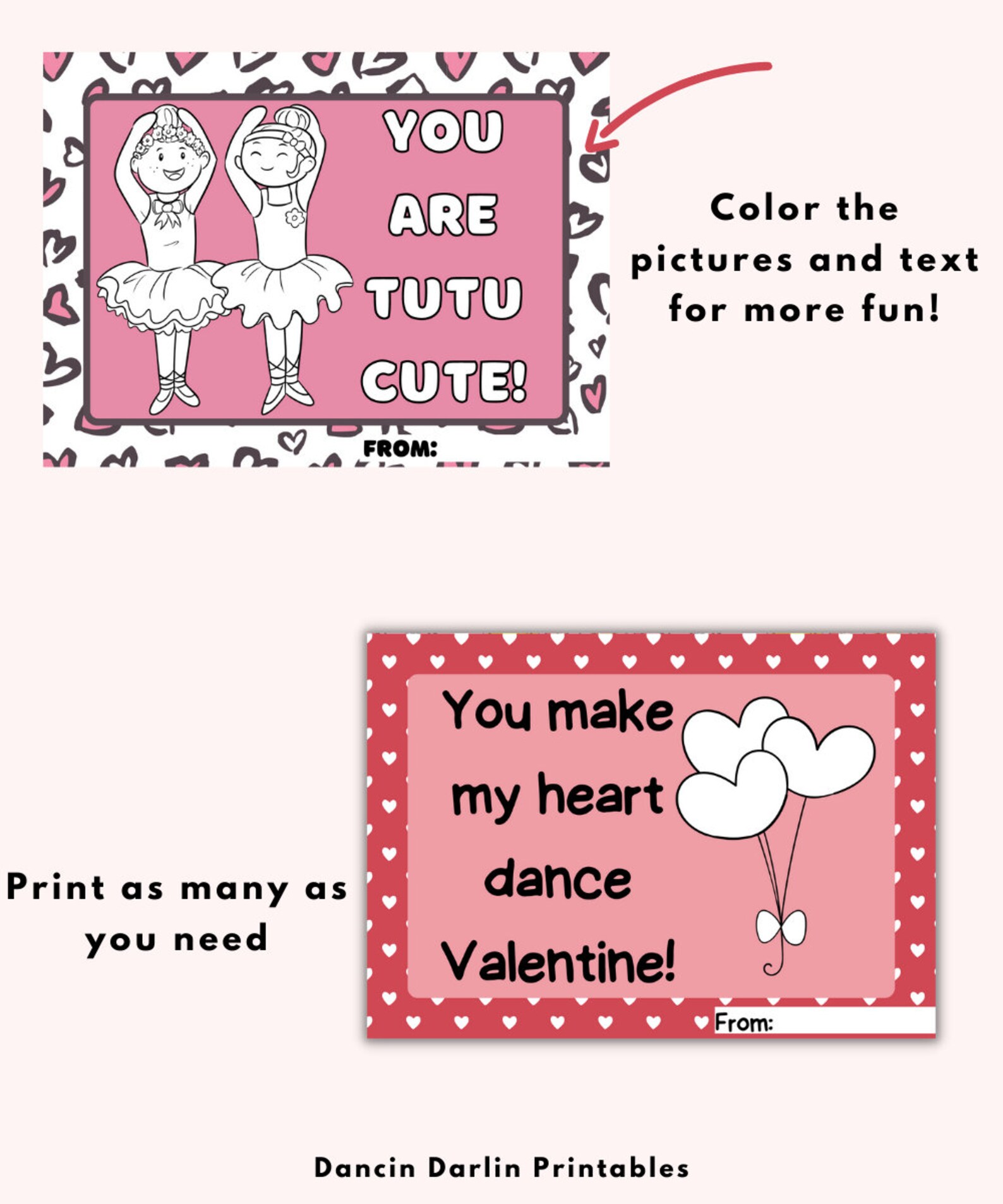 Dance Class Valentine Cards - Printable Valentines for Dancers ...
