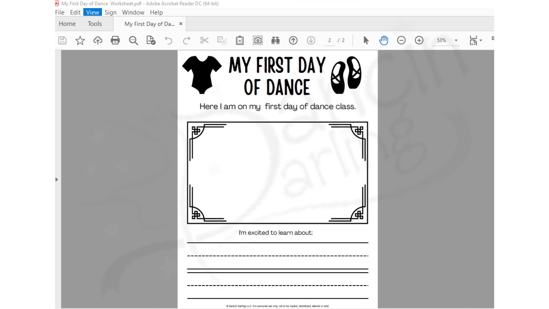 My First Day of Dance Class Worksheet - Dance Activity Page for Dance ...