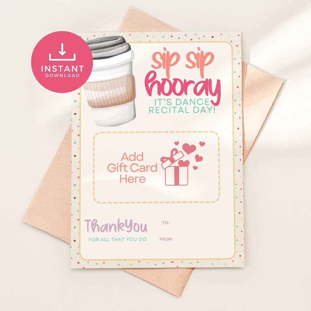Coffee Dance Teacher Gift Card Holder, Printable Dance Recital Gift ...