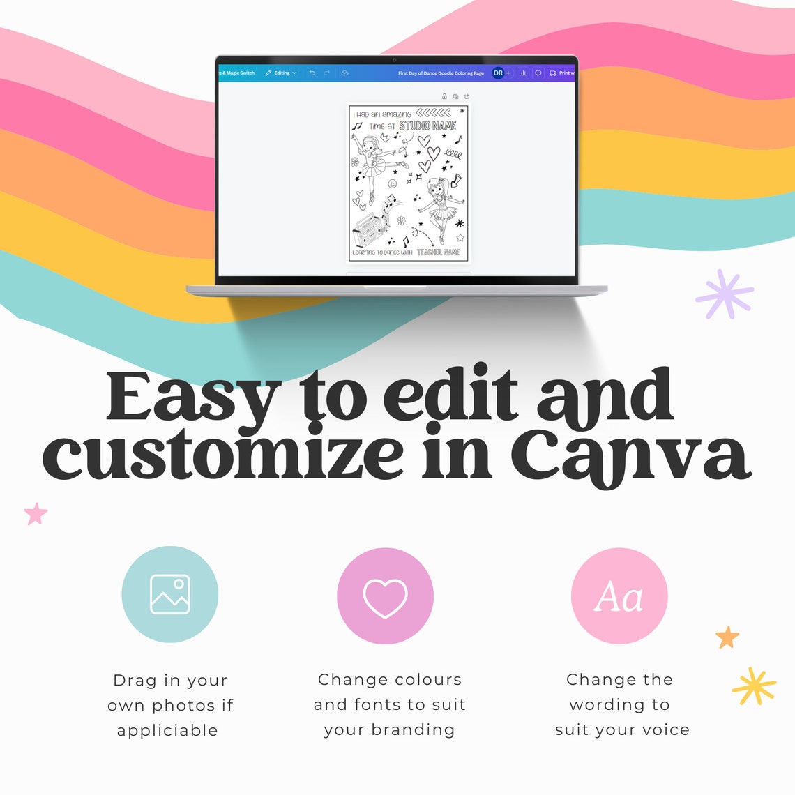 Editable First Day of Dance Class Coloring Page, Dance Teacher ...