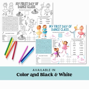 First Day of Dance Class Activity Placemat – Printable Worksheet for ...