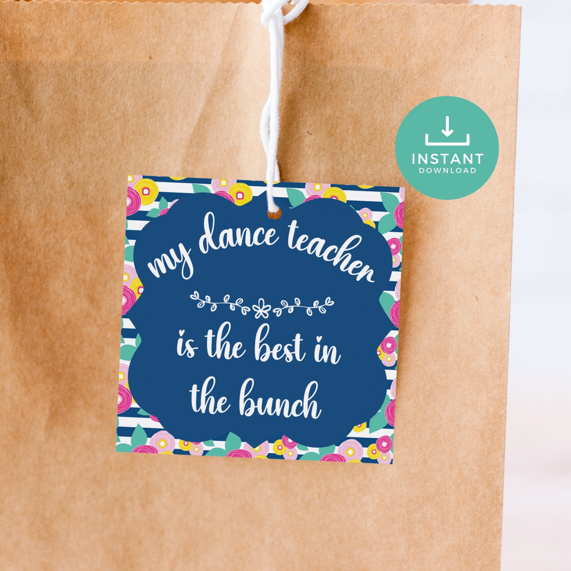 Printable Dance Teacher Gift Tags, Thank You Flowers Tags, Dance ...