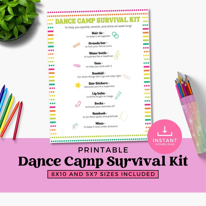 Dance Camp Survival Kit Printable, 5x7 & 8x10 Sizes, End of Camp Gift ...