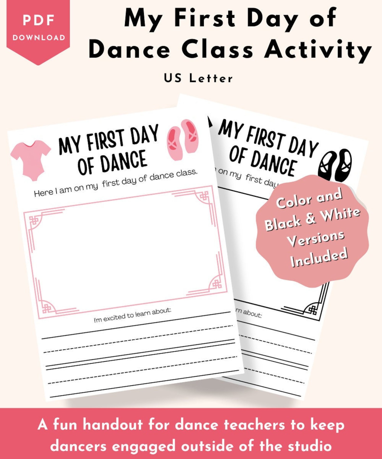 My First Day of Dance Class Worksheet - Dance Activity Page for Dance ...