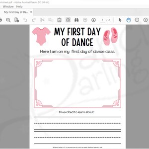 My First Day of Dance Class Worksheet - Dance Activity Page for Dance ...