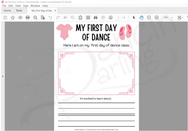 My First Day of Dance Class Worksheet - Dance Activity Page for Dance ...