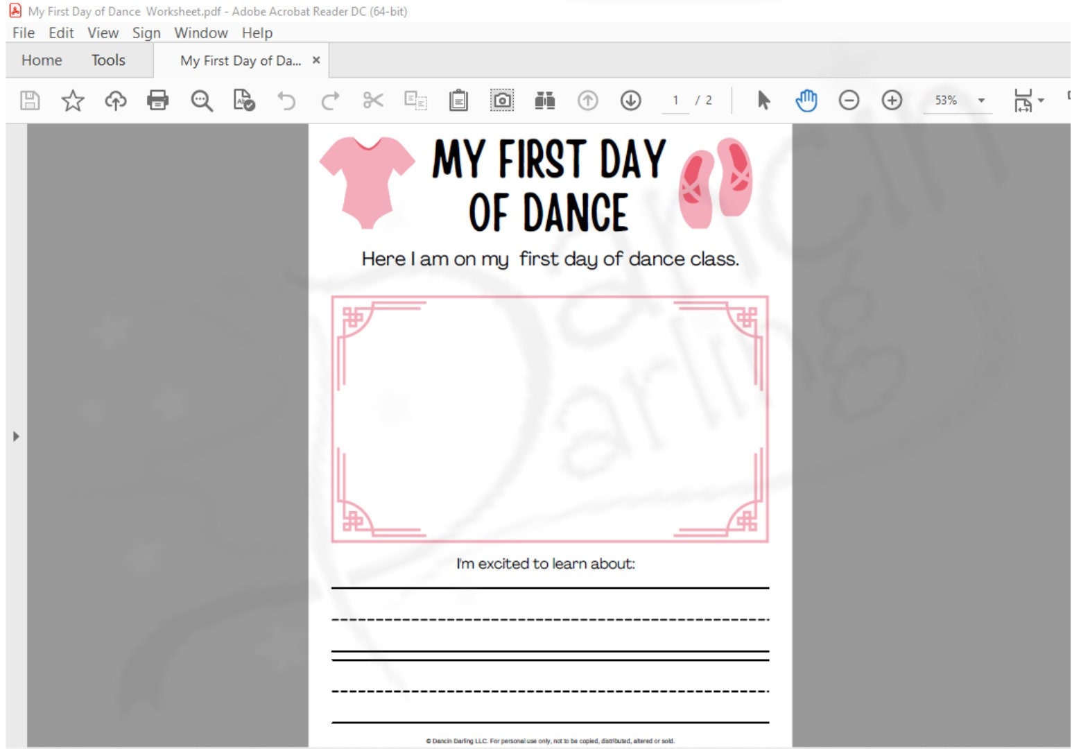 My First Day of Dance Class Worksheet - Dance Activity Page for Dance ...