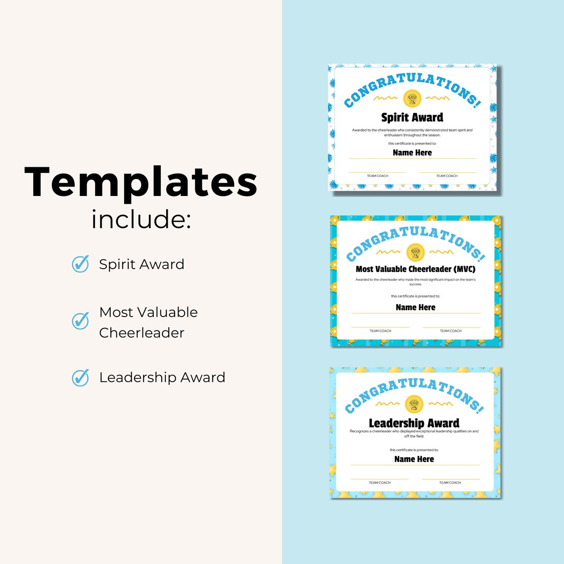 Editable Blue Cheerleading Awards Certificate, Printable Cheer ...