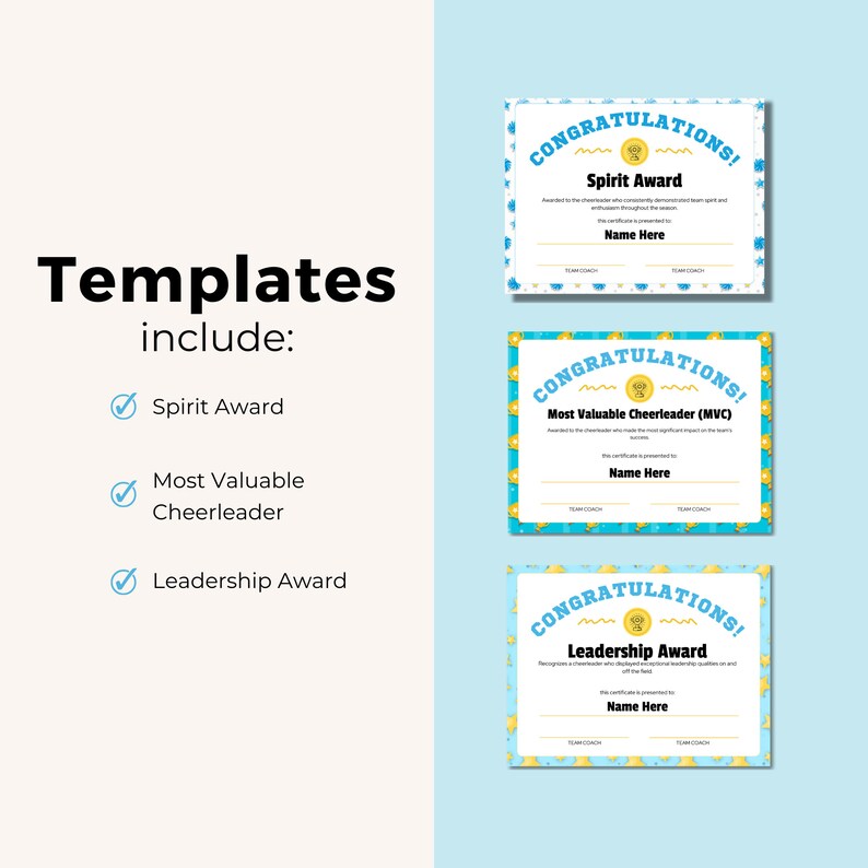 Editable Blue Cheerleading Awards Certificate, Printable Cheer ...