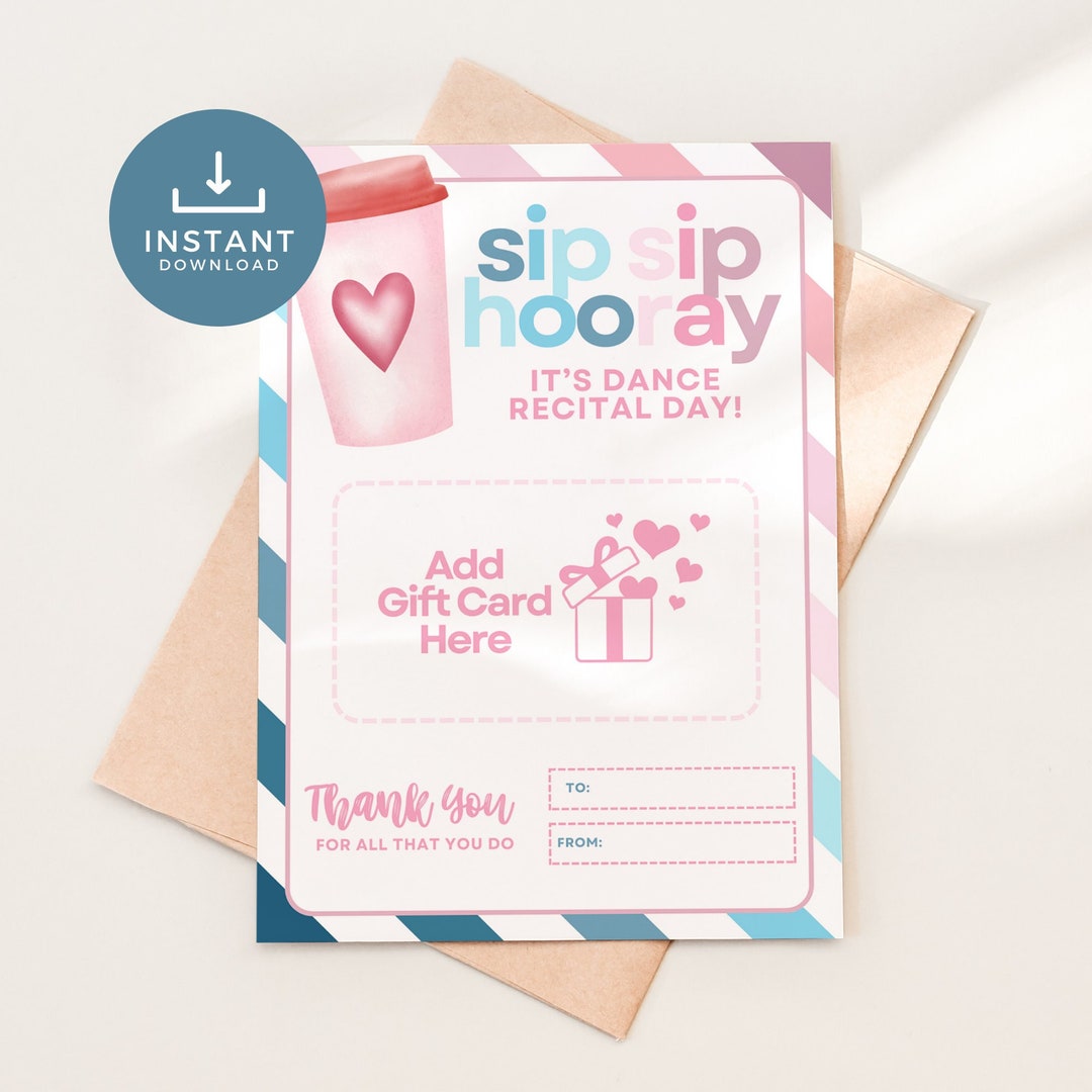 Coffee Dance Teacher Gift Card Holder, Printable Dance Recital Gift ...