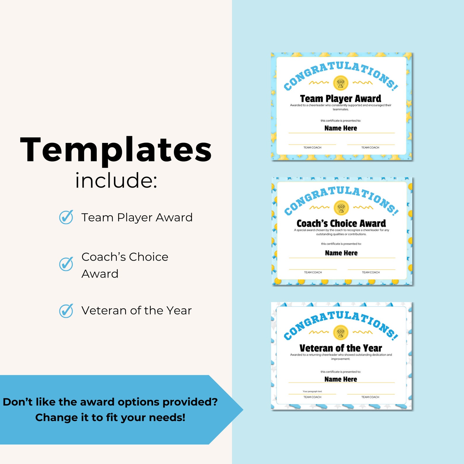 Editable Blue Cheerleading Awards Certificate, Printable Cheer ...
