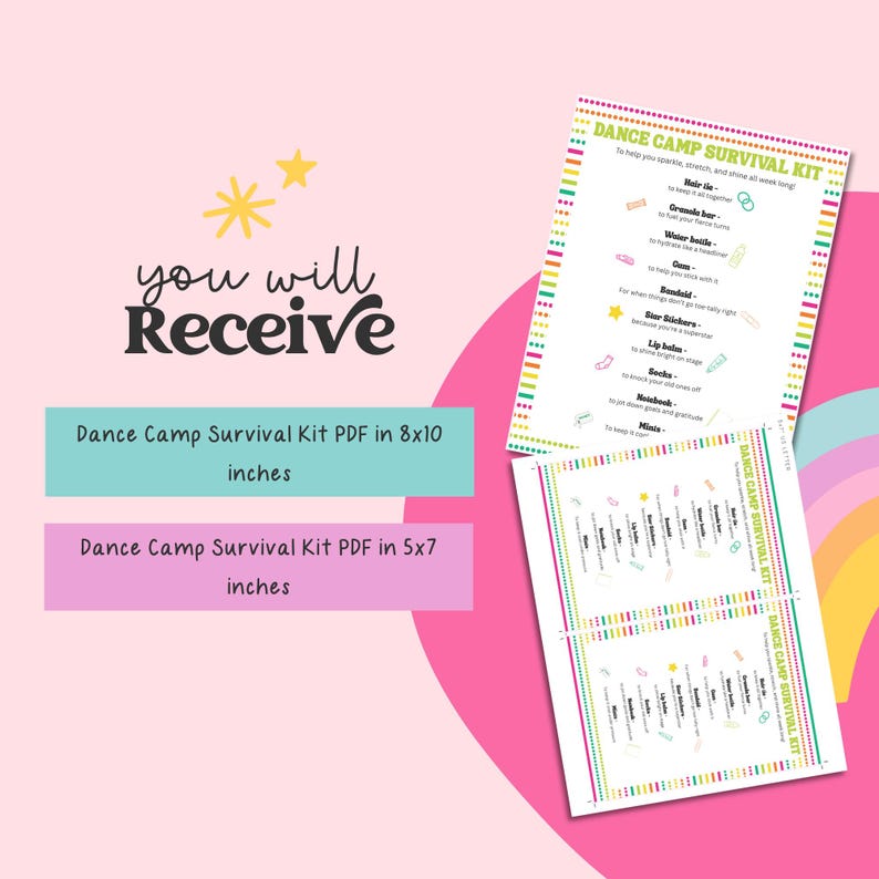 Dance Camp Survival Kit Printable, 5x7 & 8x10 Sizes, End of Camp Gift ...
