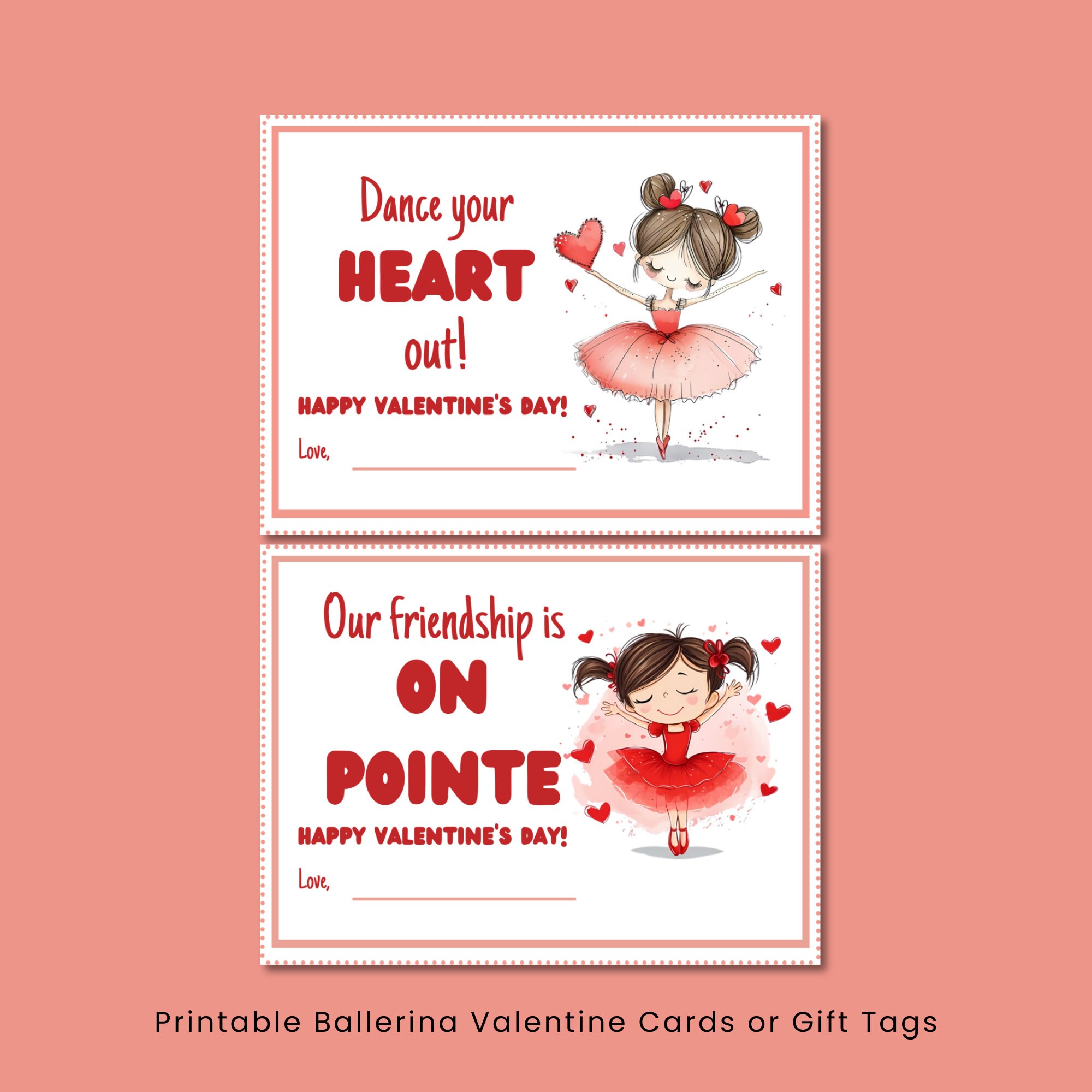 Ballerina Valentine Cards Printable Valentines for Dancers Kids Dance ...