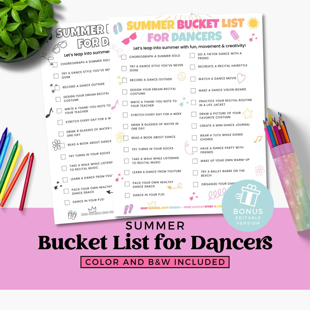 Summer Bucket List for Dancers – Printable Checklist + Coloring Page ...