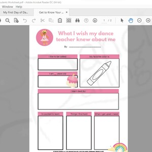 Get to Know Your Dance Students Worksheet - Dance Activity Page for ...