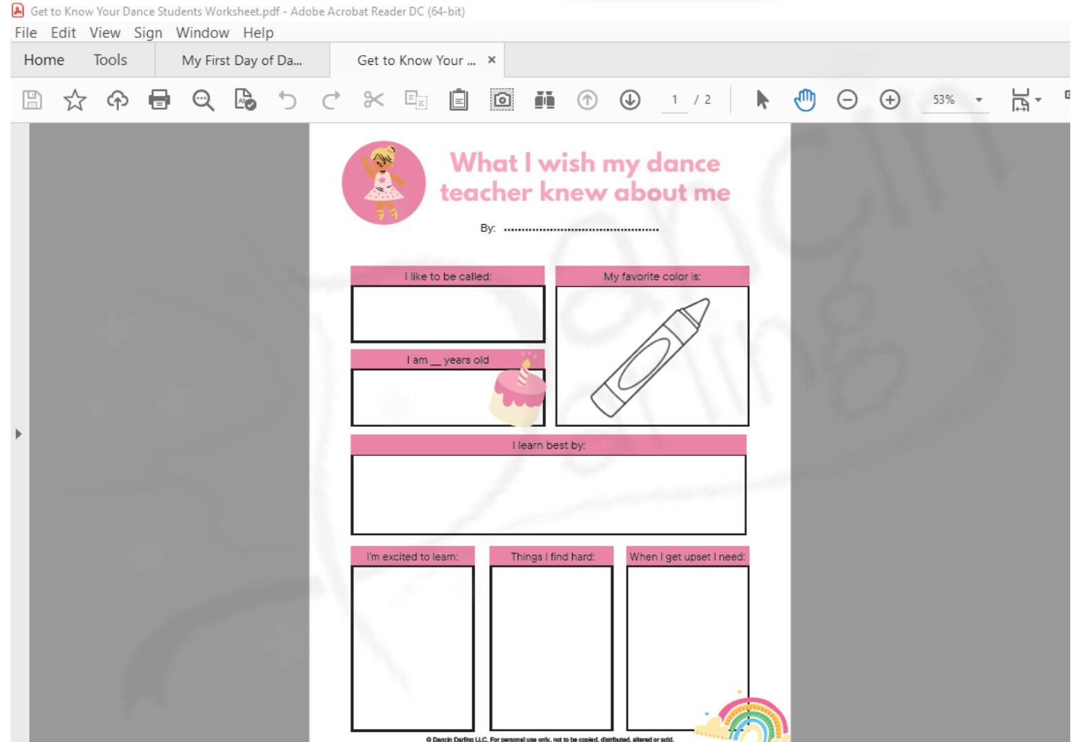 Get to Know Your Dance Students Worksheet - Dance Activity Page for ...