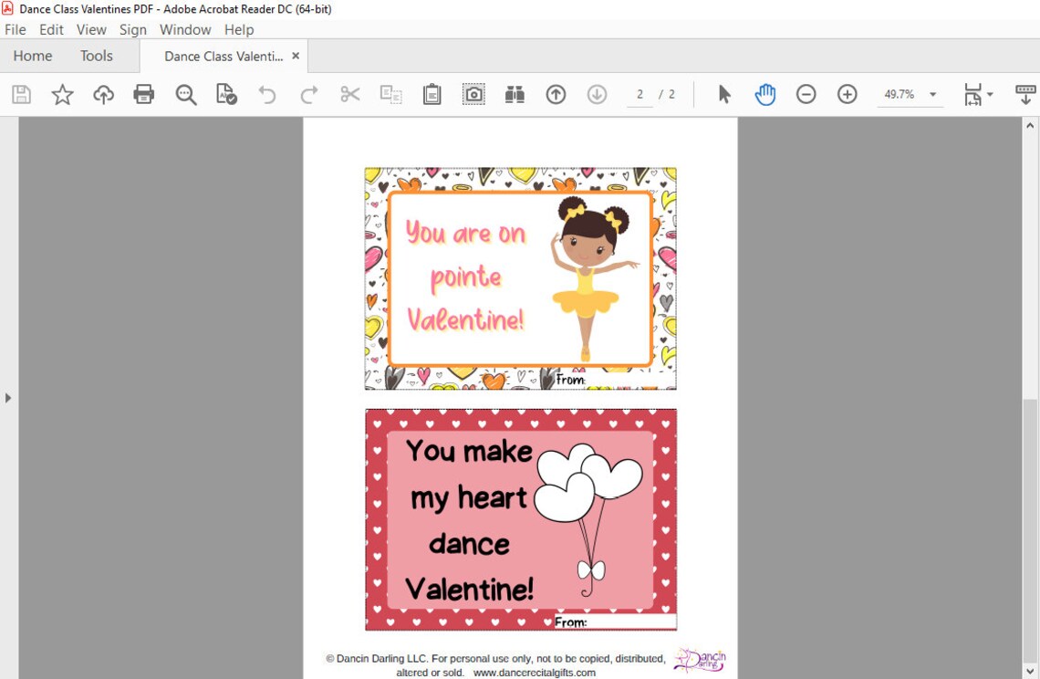 Dance Class Valentine Cards - Printable Valentines for Dancers ...