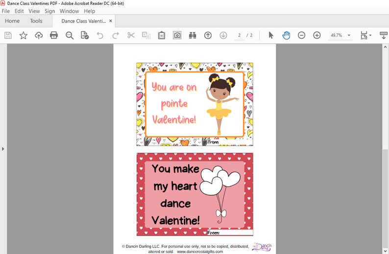 Dance Class Valentine Cards - Printable Valentines for Dancers ...