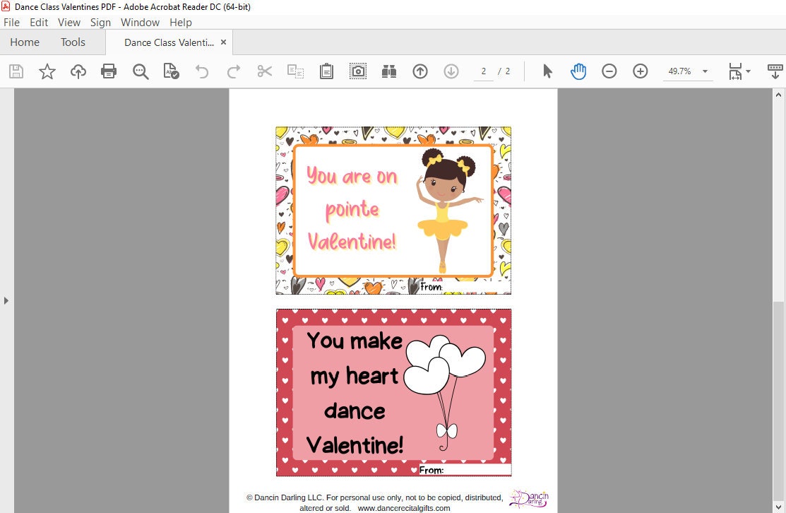 Dance Class Valentine Cards - Printable Valentines for Dancers ...