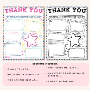 Dance Teacher Appreciation Printable - Fill in the Blank Thank You ...