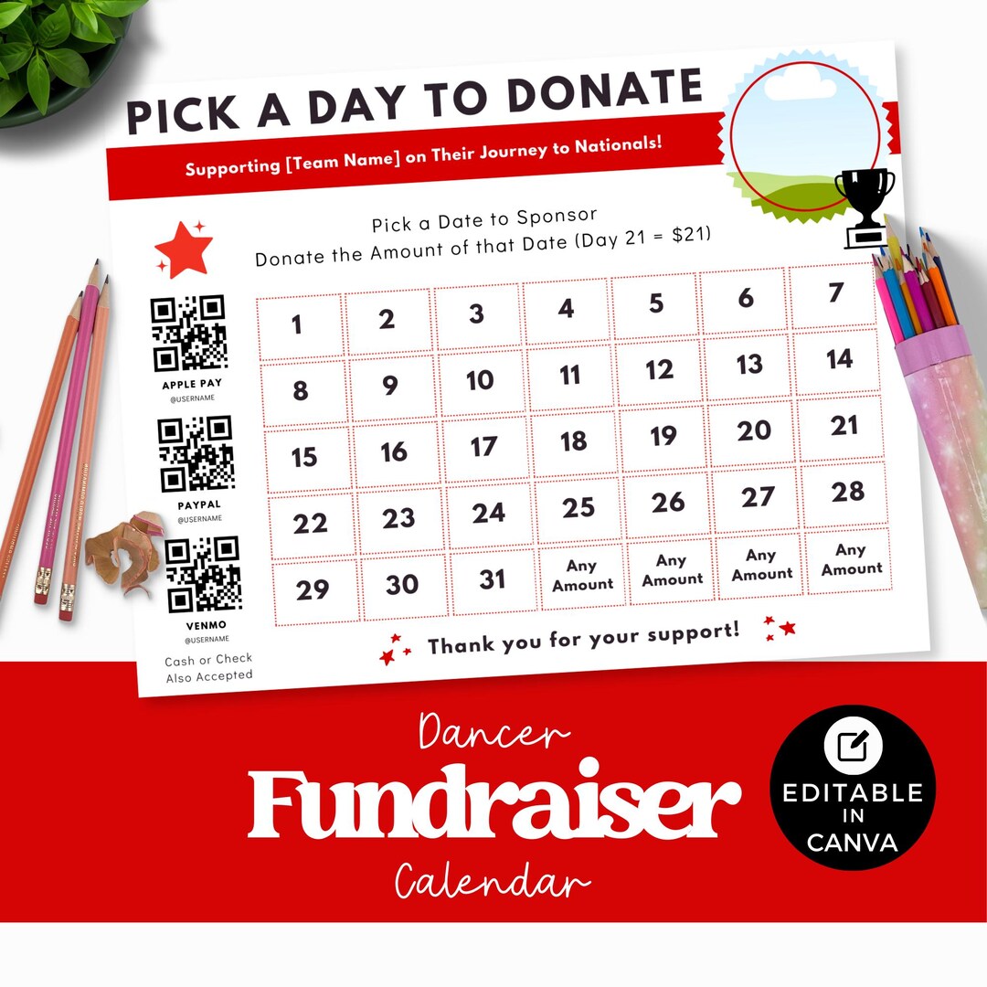 Dance Competition Fundraiser Calendar, Editable Dance Team Template ...