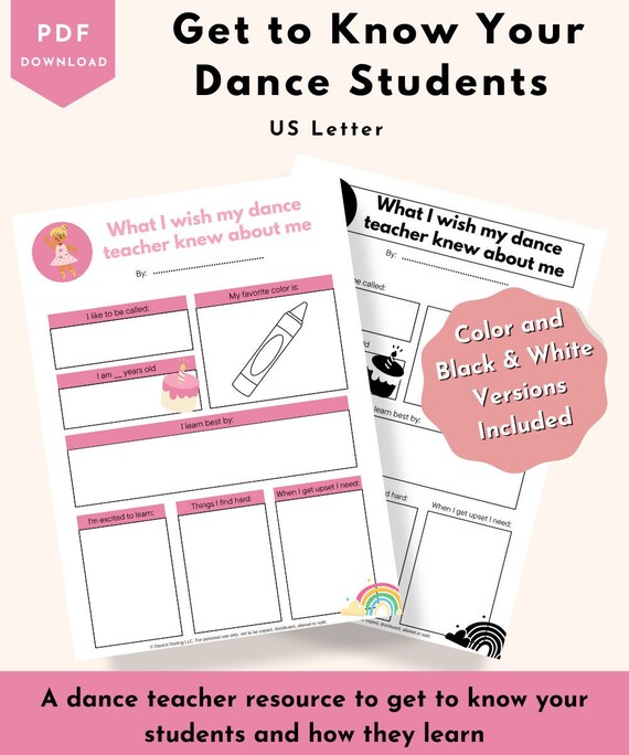 Get to Know Your Dance Students Worksheet Dance Activity - Etsy
