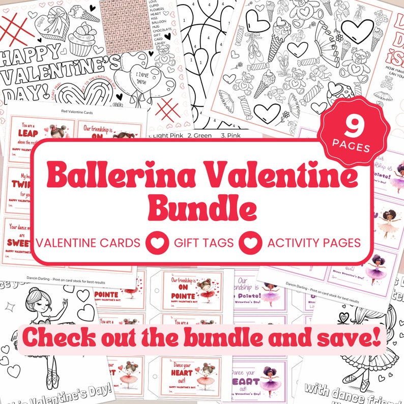 Ballerina Valentine Cards Printable Valentines for Dancers Kids Dance ...