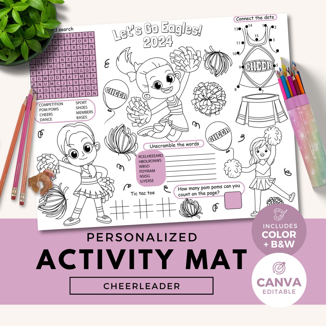 Cheerleader Activity Placemat, Cheer Activity Mat, Birthday Party ...