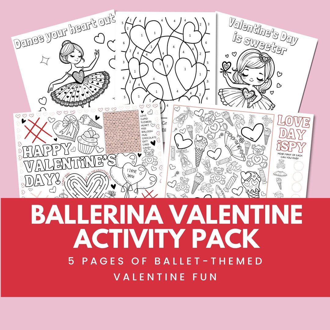 Ballerina Valentine Activity Pack, Kids Valentine Coloring Activity ...