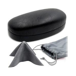 Hard Sunglasses Case With Drawstring Pouch and Cleaning Cloth Clam ...