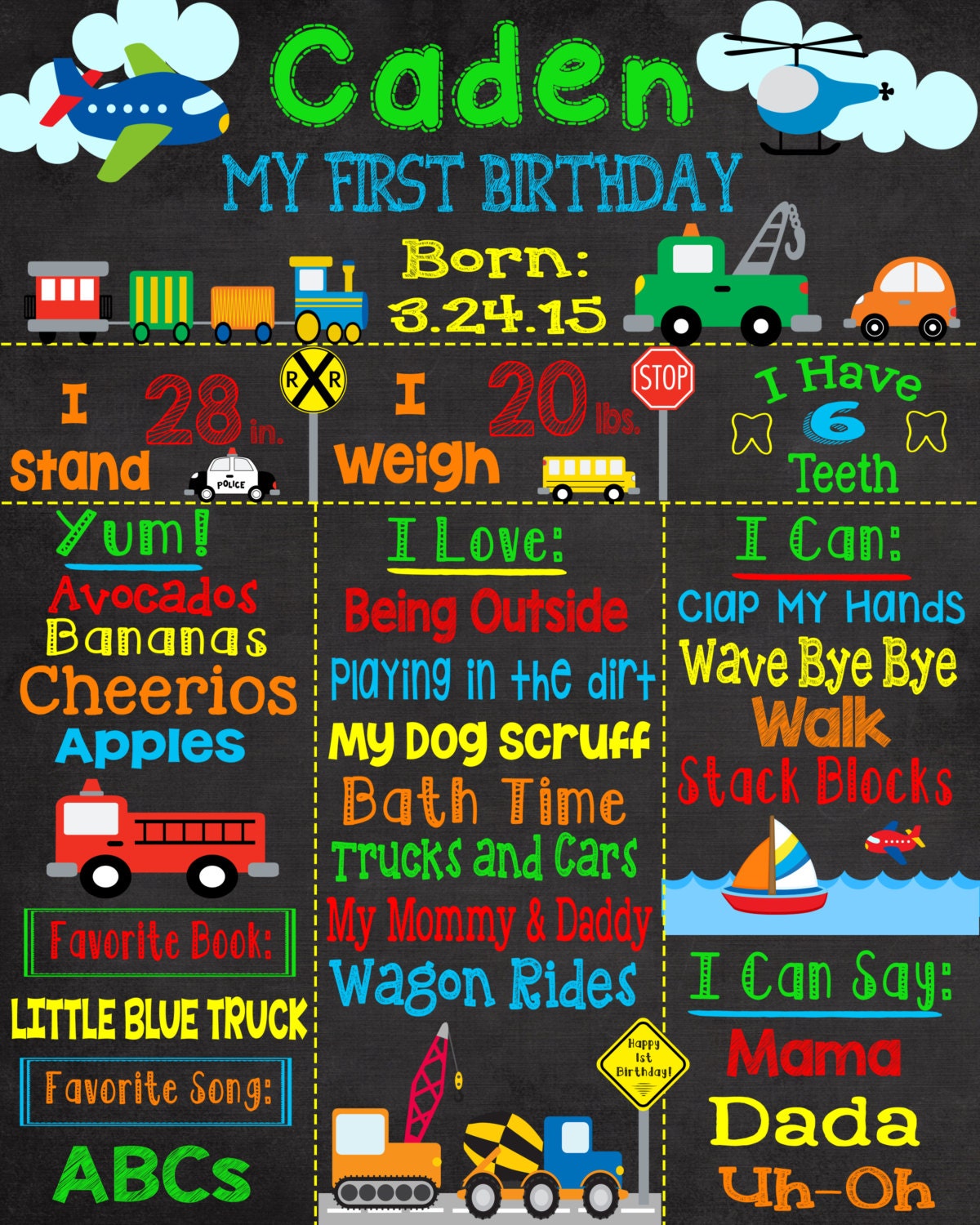 Transportation First Birthday Chalkboard Transportation - Etsy