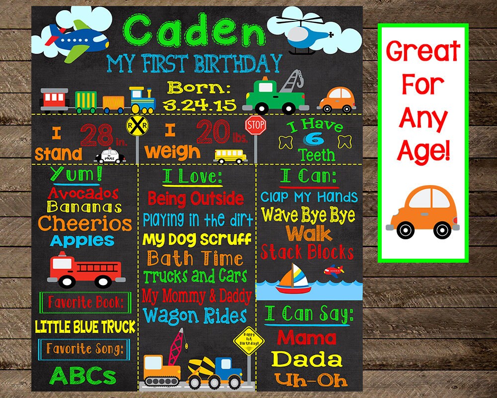 Transportation First Birthday Chalkboard Transportation - Etsy