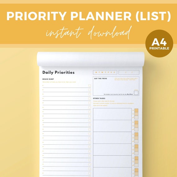 Printable A4 Priority List Planner Yellow LL02 - Etsy