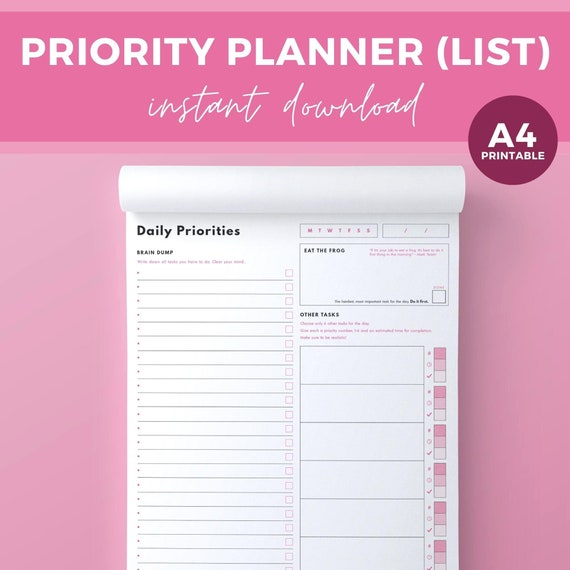 Printable A4 Priority List Planner Pink LL01 - Etsy
