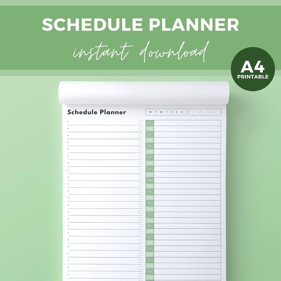 Printable A4 Daily Schedule Planner Green LL04 - Etsy