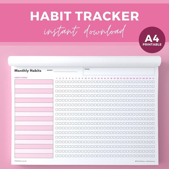 Printable A4 Monthly Habit Tracker Pink LL01 - Etsy