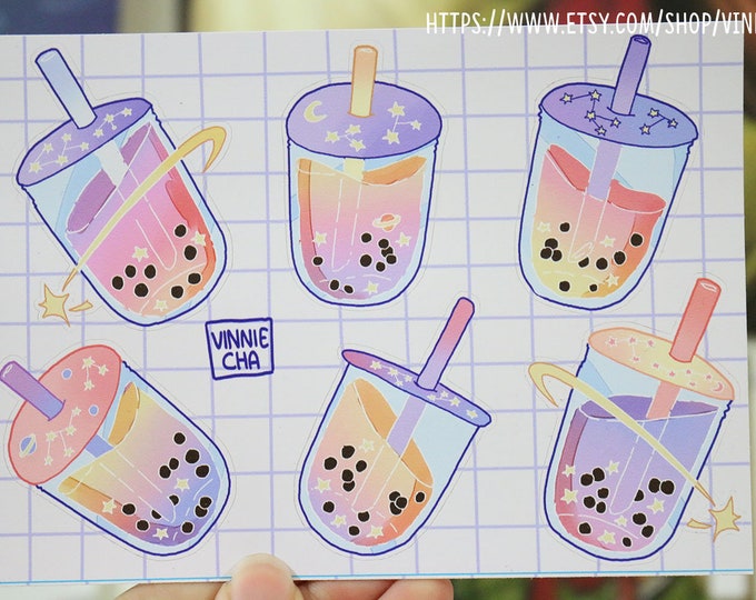 Galaxy Bubble Tea A6 Vinyl Sticker Sheet - Etsy Australia