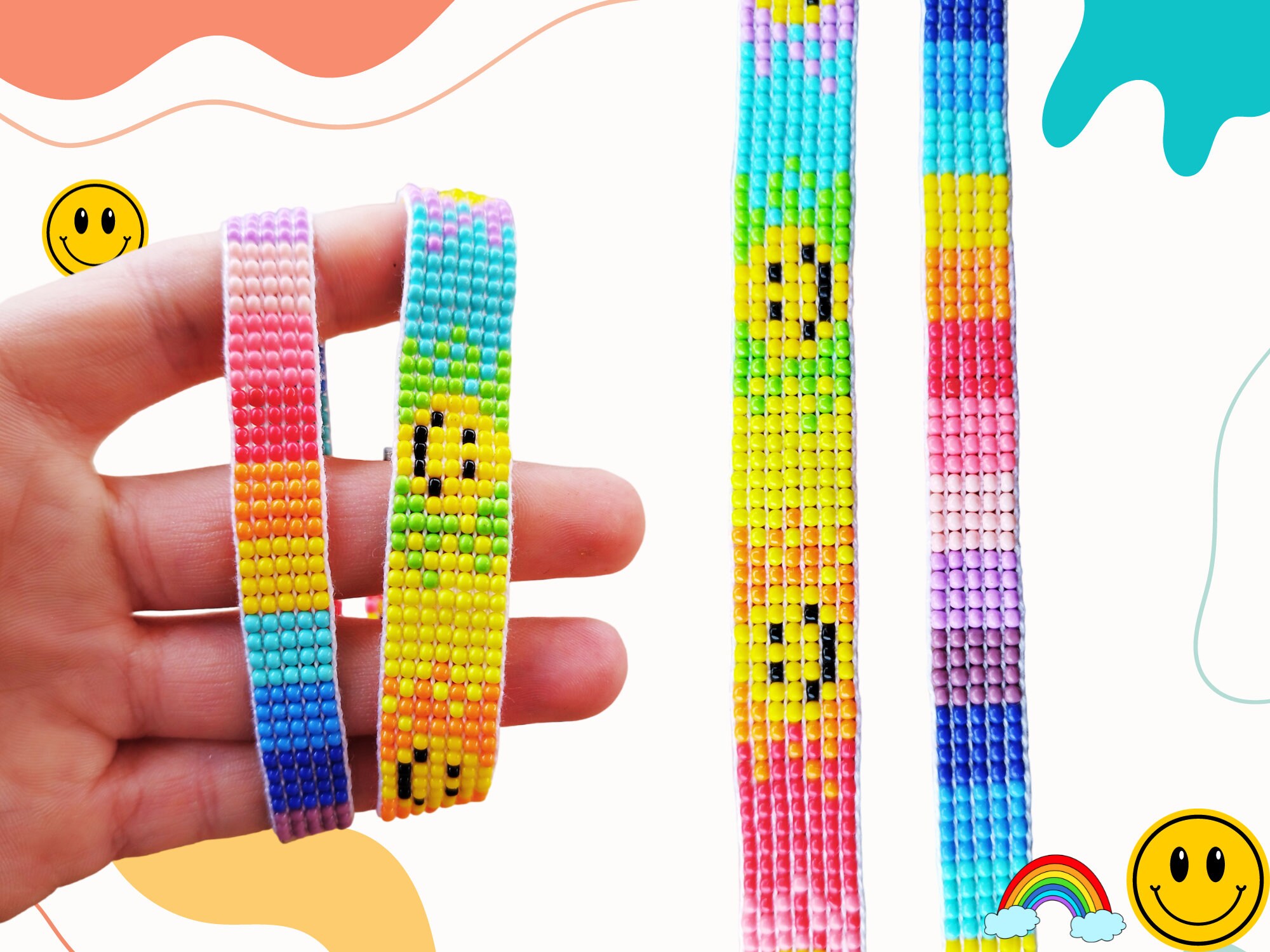 Rainbow Bracelet Smiley Bracelet Seed Bead Bracelet Ombre Rainbow ...